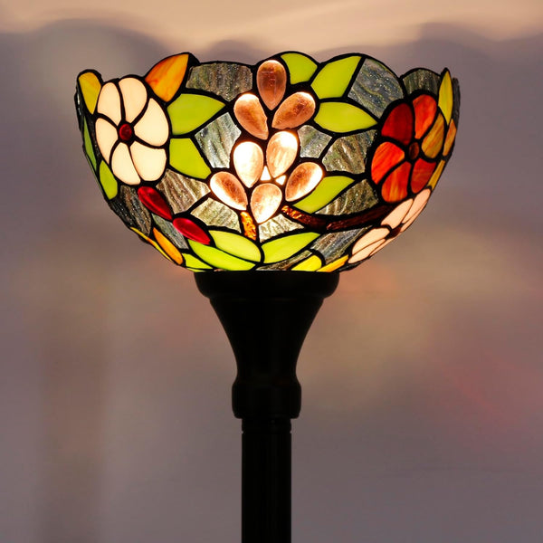 Tiffany Torchiere Floor Lamp Stained Glass Green Grape Standing Corner ...
