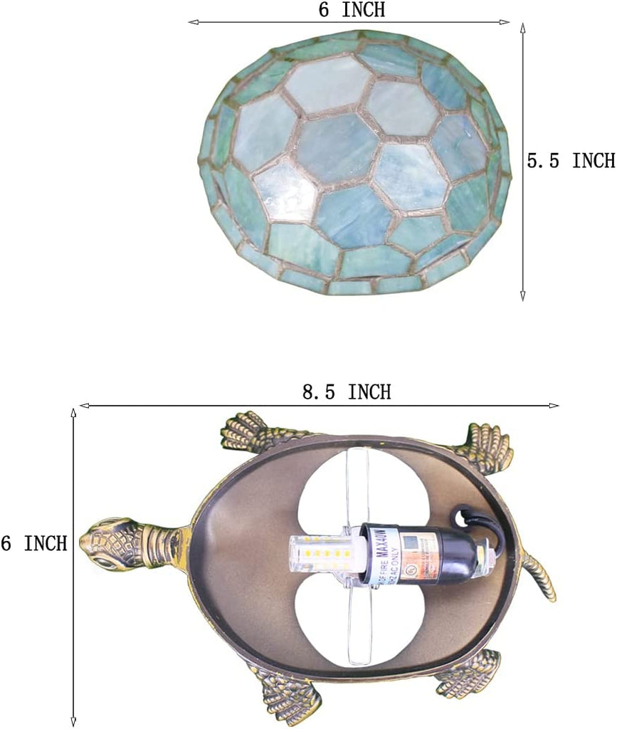 Werfactory® Tortoise Tiffany Style Turtle Blue Stained Glass Table Lamp ...