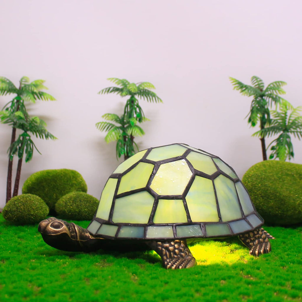 Werfactory® Tortoise Tiffany Style Turtle Blue Stained Glass Table Lamp ...