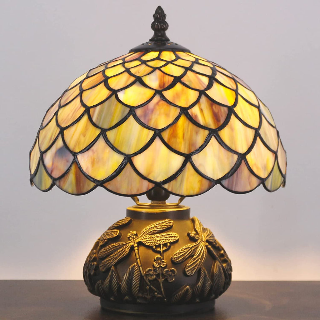 Werfactory® Tiffany Table Lamp Fish Scales Style Stained Glass Lamp wi ...