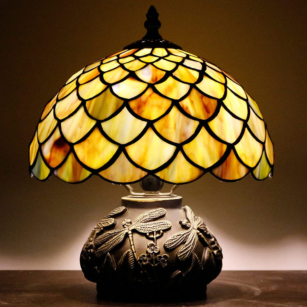Werfactory® Tiffany Table Lamp Fish Scales Style Stained Glass Lamp wi ...